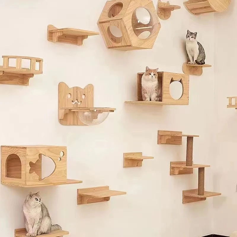 DIY-Wall-Mounted-Cat-Climbing-Bed-Frame-Wall-Mounted-Solid-Wood-Nest ...