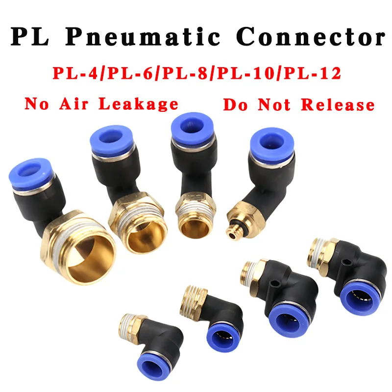 5PCS PL Series Pneumatic Quick Elbow Air Fitting Push In 4/6/8/10/12mm ...
