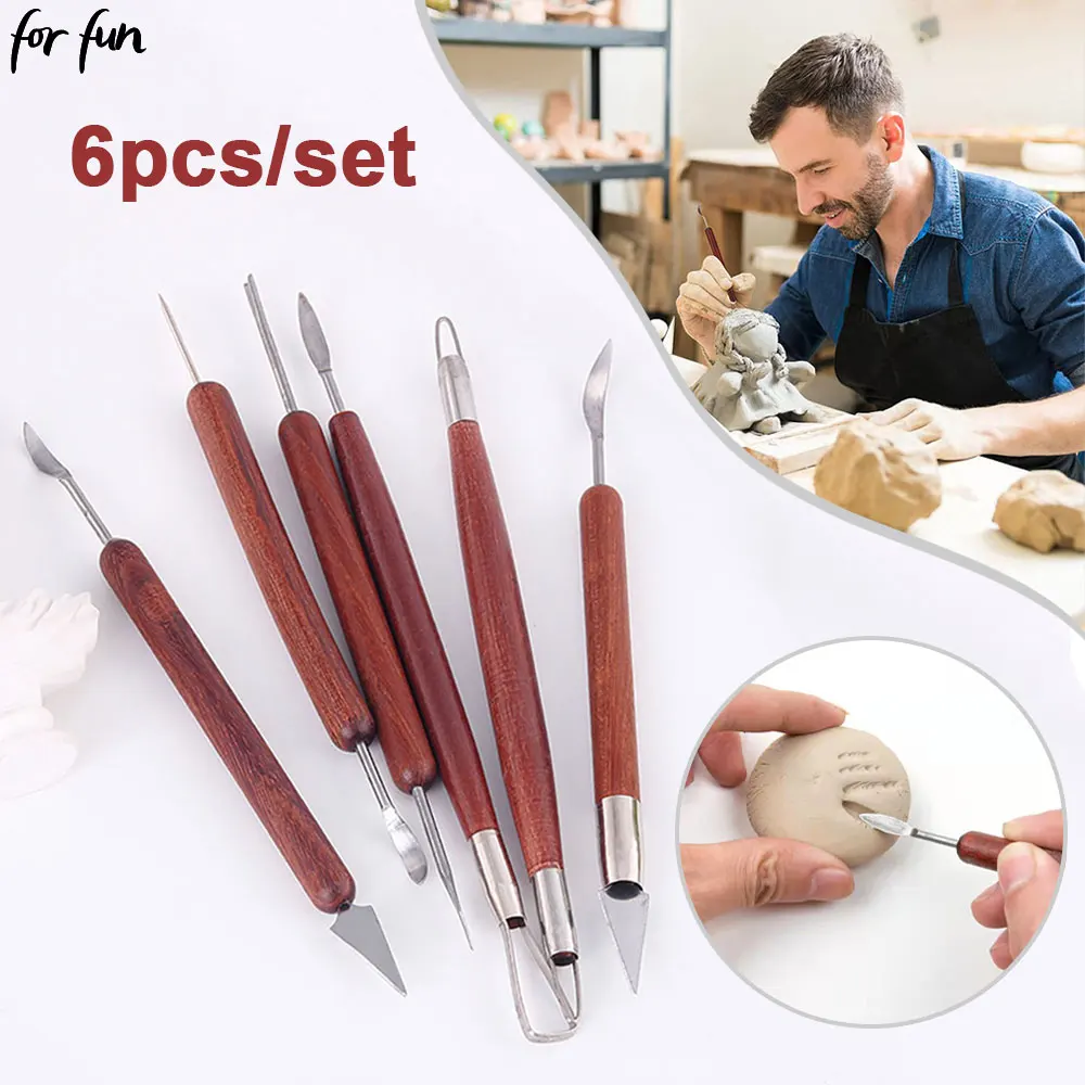 For-Fun6PCS-Sculpting-Tool-Pottery-Tools-Wood-Handle-Pottery-Set-Wax ...