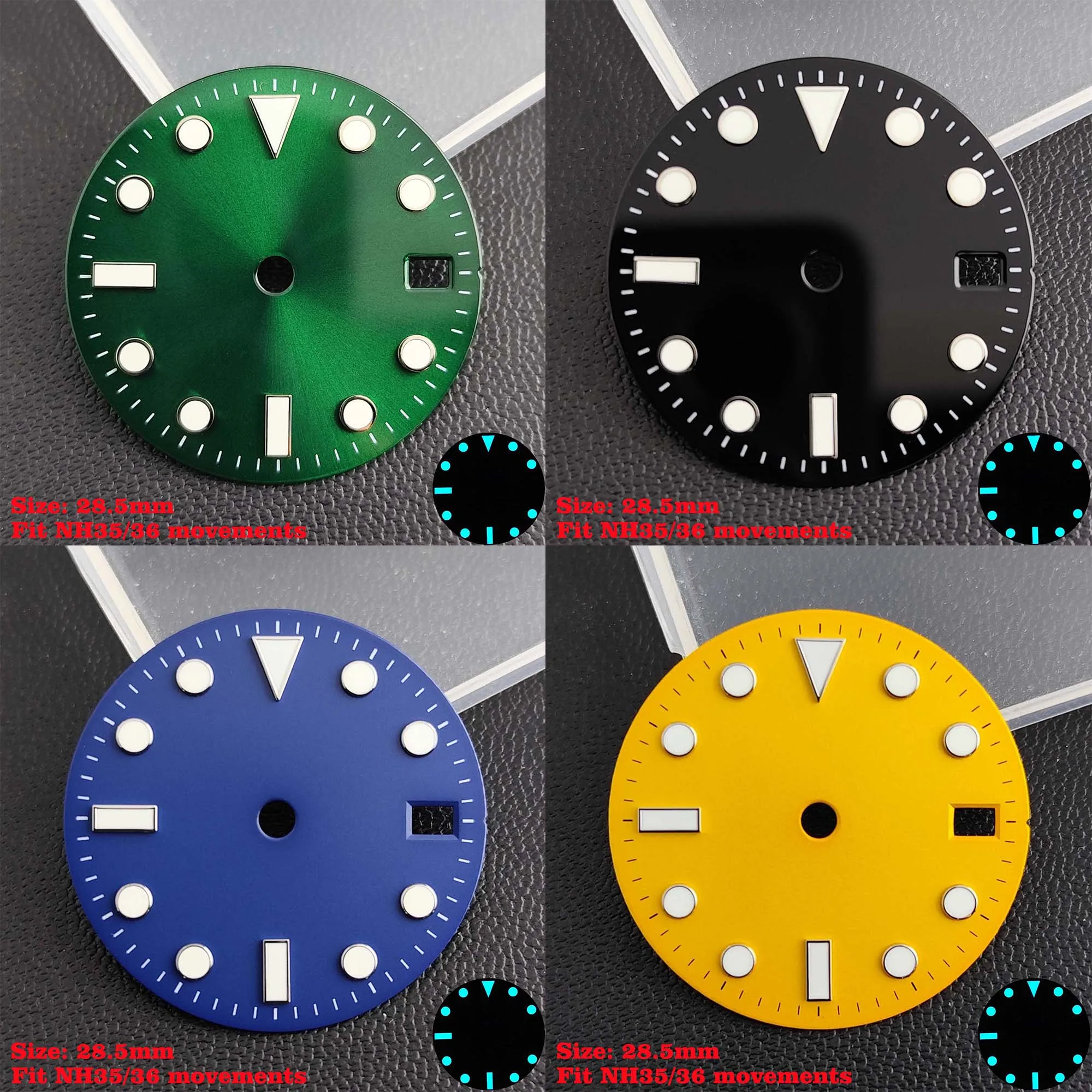 28.5mm Dial Suitable for NH Series 35/36 blue-green Luminous dial ...
