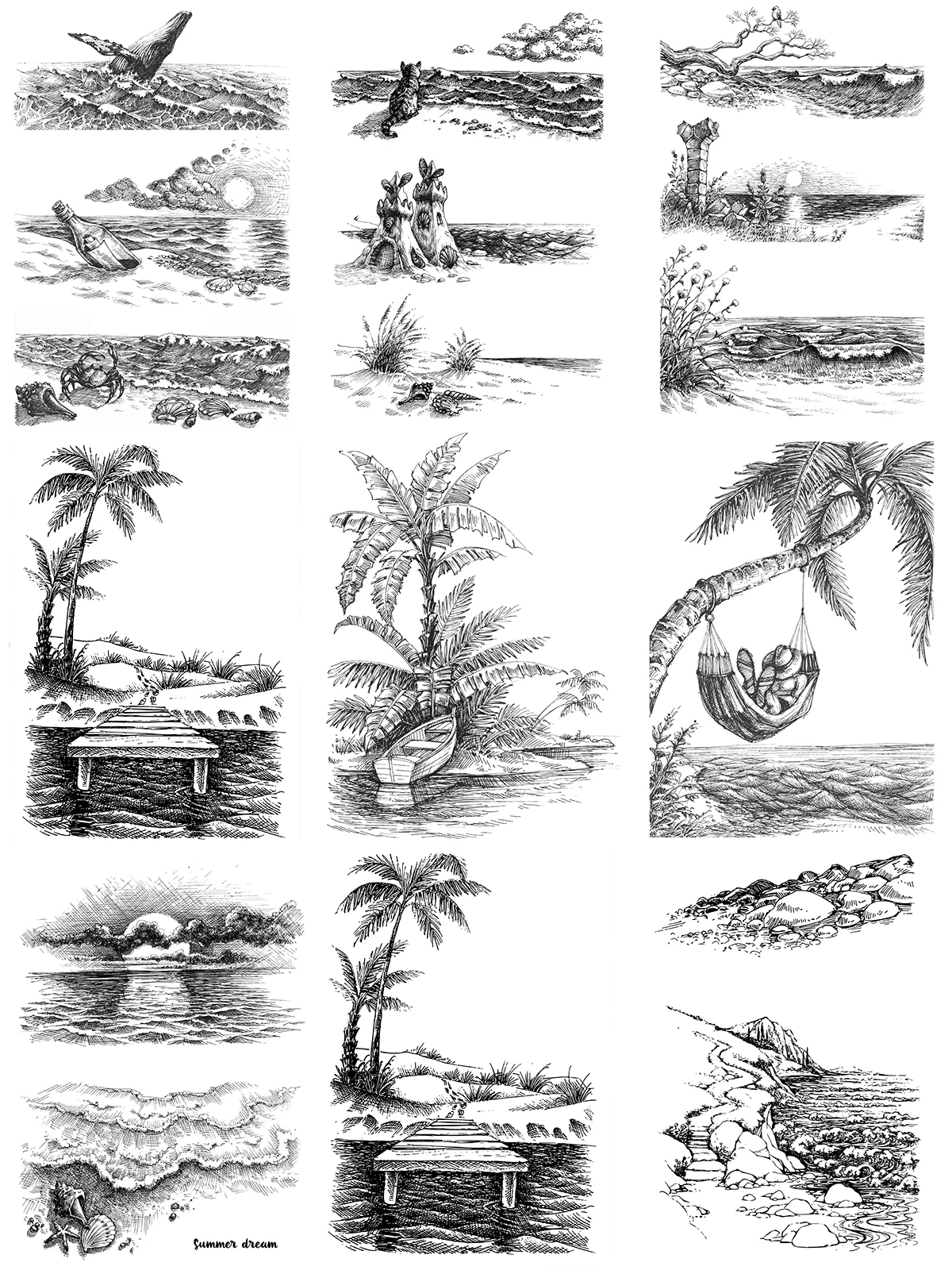 AZSG Coconut Tree Beach Scenery Series Clear Stamps/Seals DIY ...