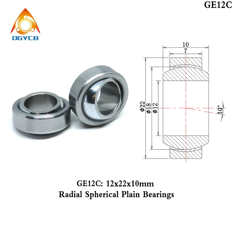1pcs GE12C 12x22x10 Self-lubricating Radial Spherical Plain Bearing 12 ...