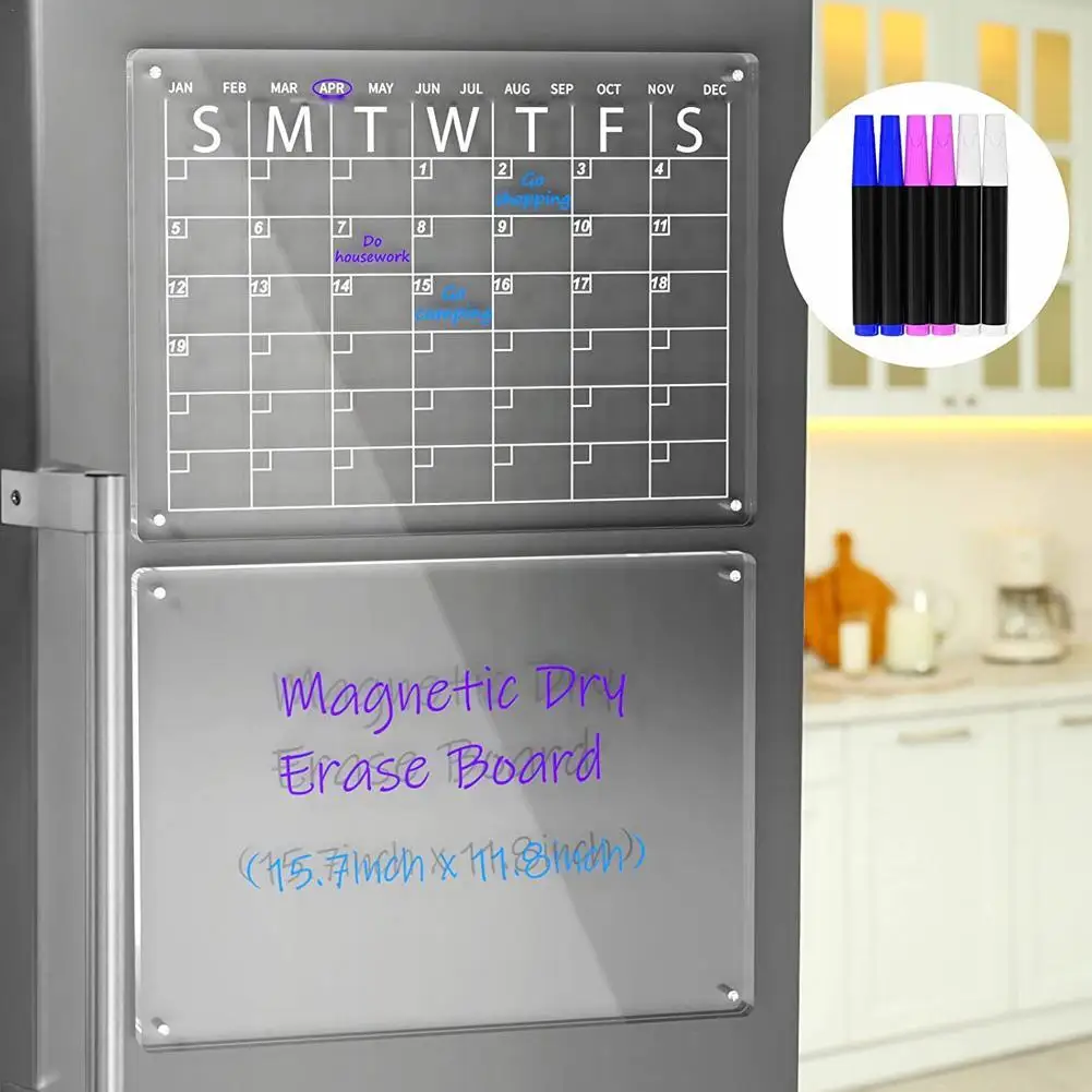 2pcs-Magnetic-Dry-Erase-Board-For-Fridge-Acrylic-Clear-Calendar-For ...