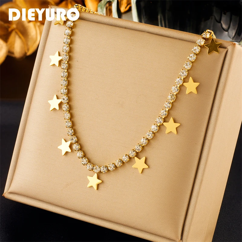 DIEYURO-316L-Stainless-Steel-Star-Pentagram-Pendant-Necklace-For-Women ...