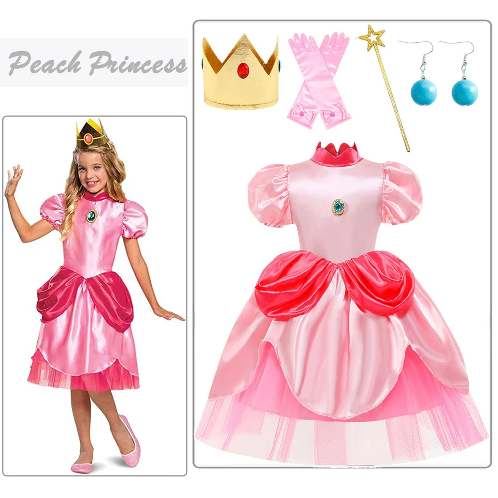 Costume de Princesse Peach Cosplay pour Fille, Robe d'Halloween ...