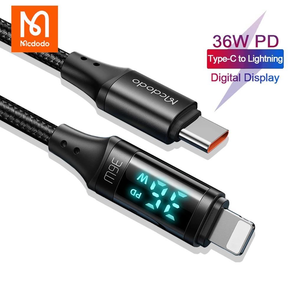 Mcdodo Cable de pantalla Digital tipo C A Lightning, Cable de carga rápida USB 3A para iPhone 13 ...