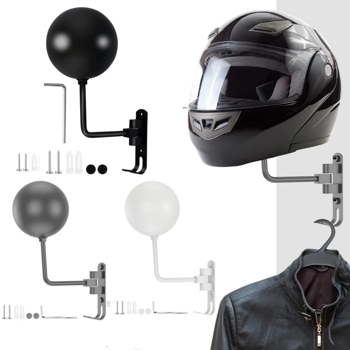 Motorcycle-Helmet-Rack-Wall-Mount-Helmets-Display-Holder-180-Rotation ...