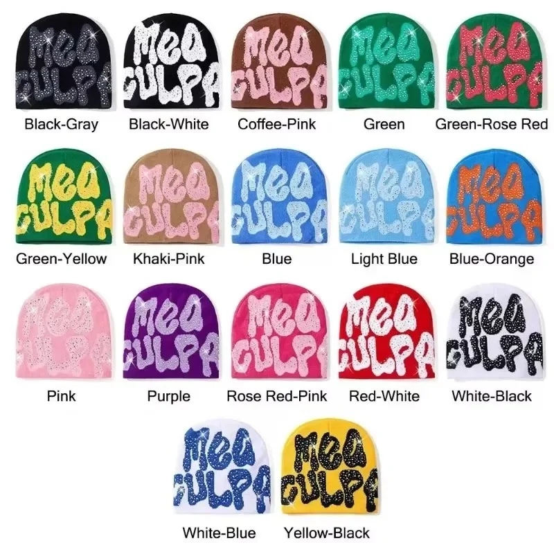 NEW Y2K MEA Culpa Beanies Hat with Rhinestone for Women Men Beanies ...