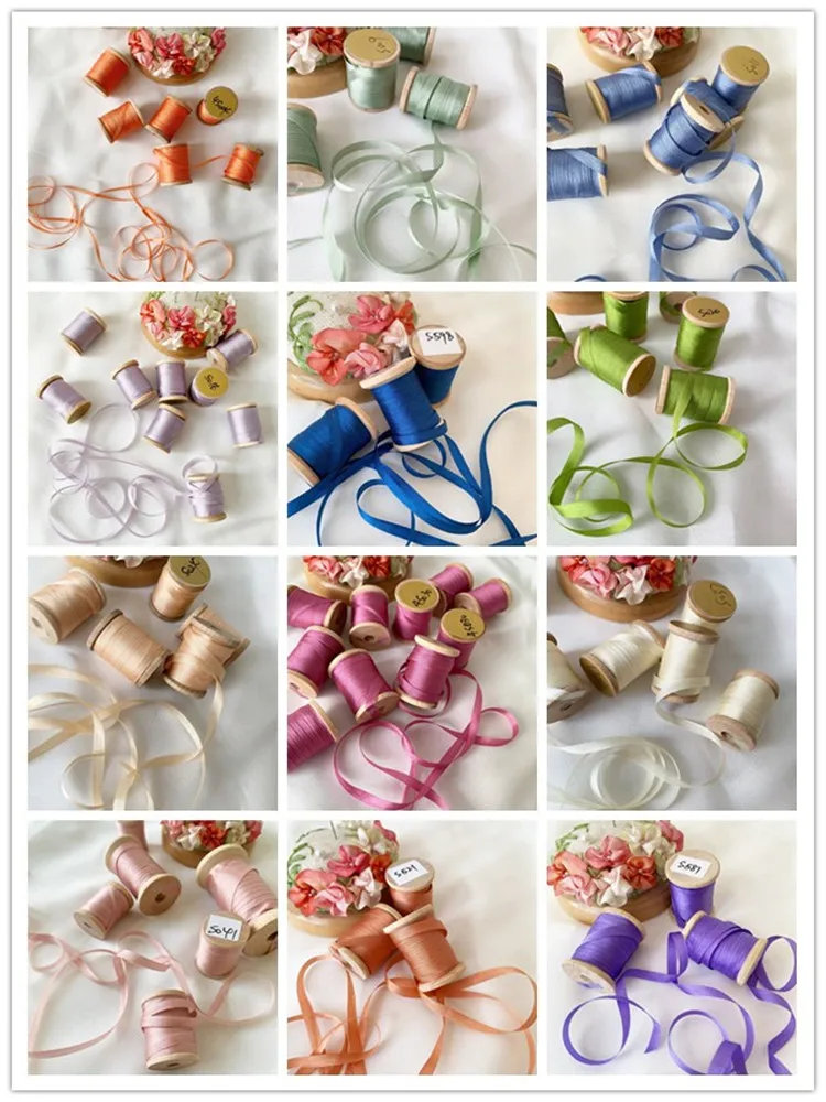 4mm Handmade Solid Colors Pure Silk Embroidery Ribbon Thin Taffeta Silk ...