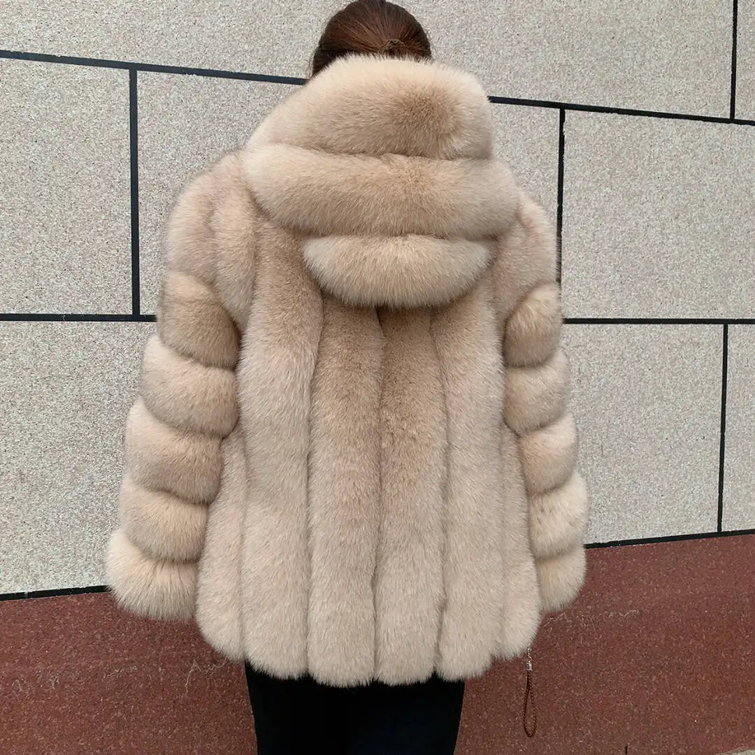 New women's vertical hooded Real fox fur coat for autumn and winter ...