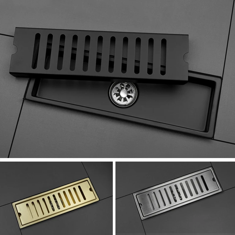 Rectangle 304 Stainless Steel Black Brushed Gold Bathroom Linear Shower ...