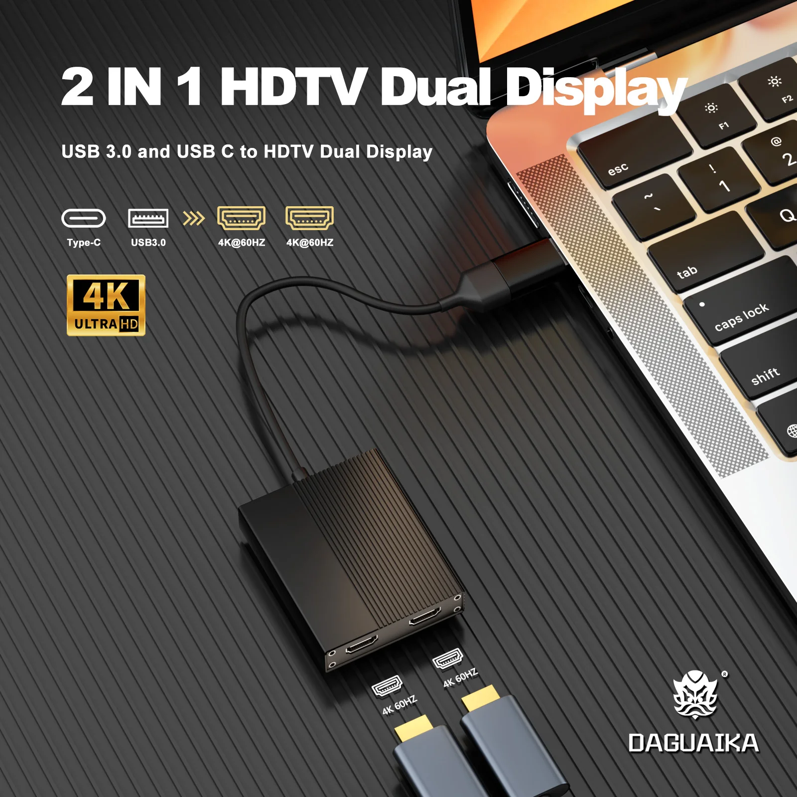 USB C/USB 3.0 to Dual HDTV 4K 60Hz Dock Station DL6950 Chip Display ...