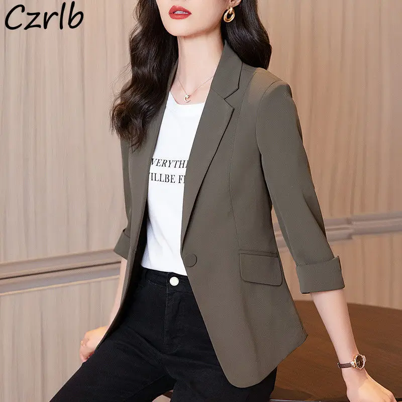 여성용 슬림 아웃웨어 캐주얼 얼짱 데일리 인스 오피스 레이디 블레이저 6 색 심플 솔리드 우아한 올매치 봄 신상 패션