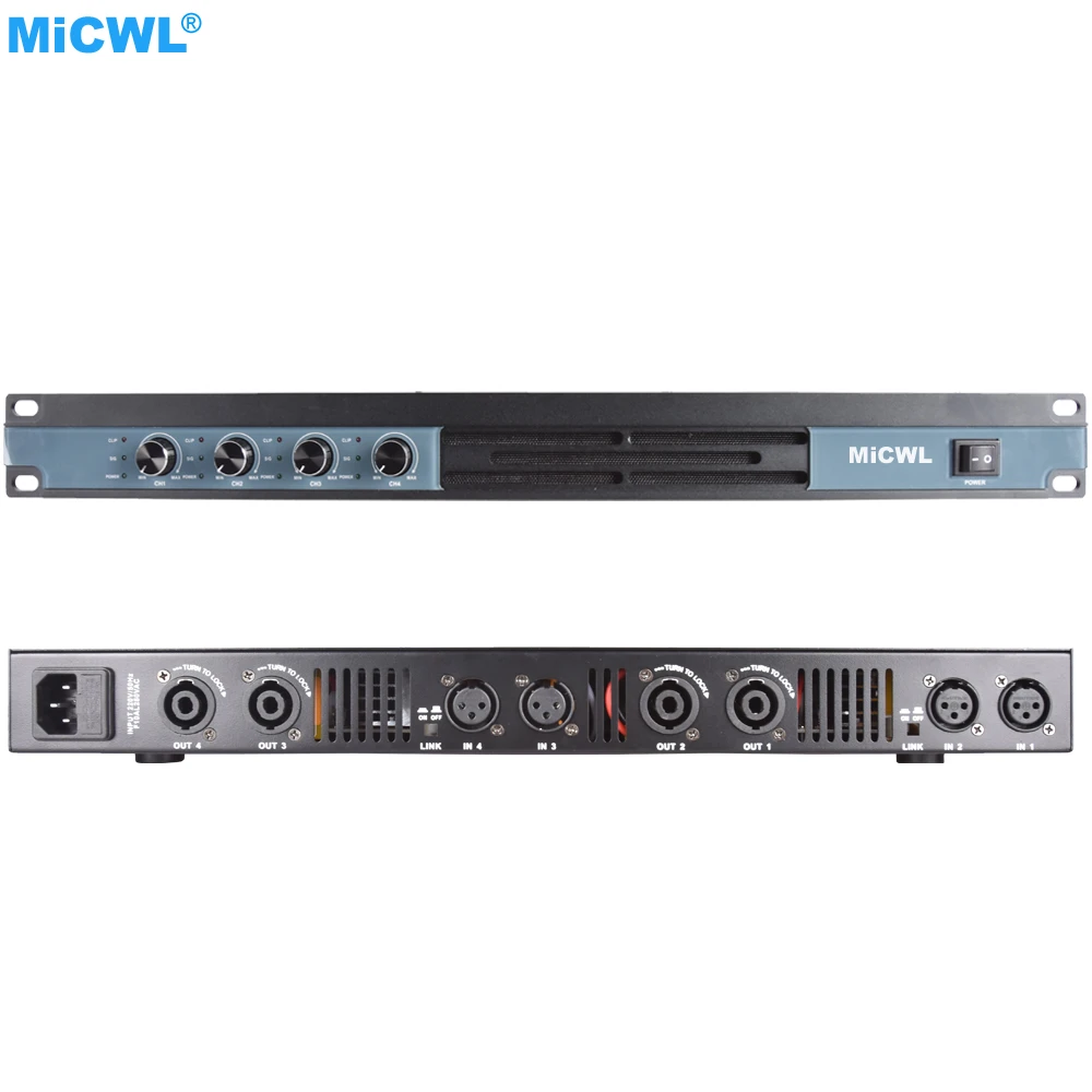 표준 19 인치 1U 랙 2 / 4 채널 고전력 7000W 피크 증폭기, 디지털 AMP 2600 / 5200 와트, MiCWL ...