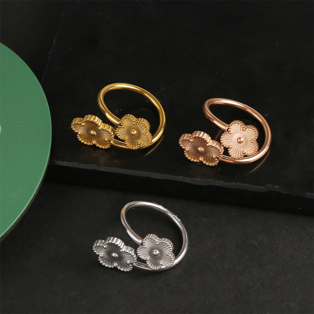 Hot-Sale-Botanical-Laser-Five-Leaves-Flower-Open-Ring-Highquality-Gold-Silver-Rose-Gold-Black ...