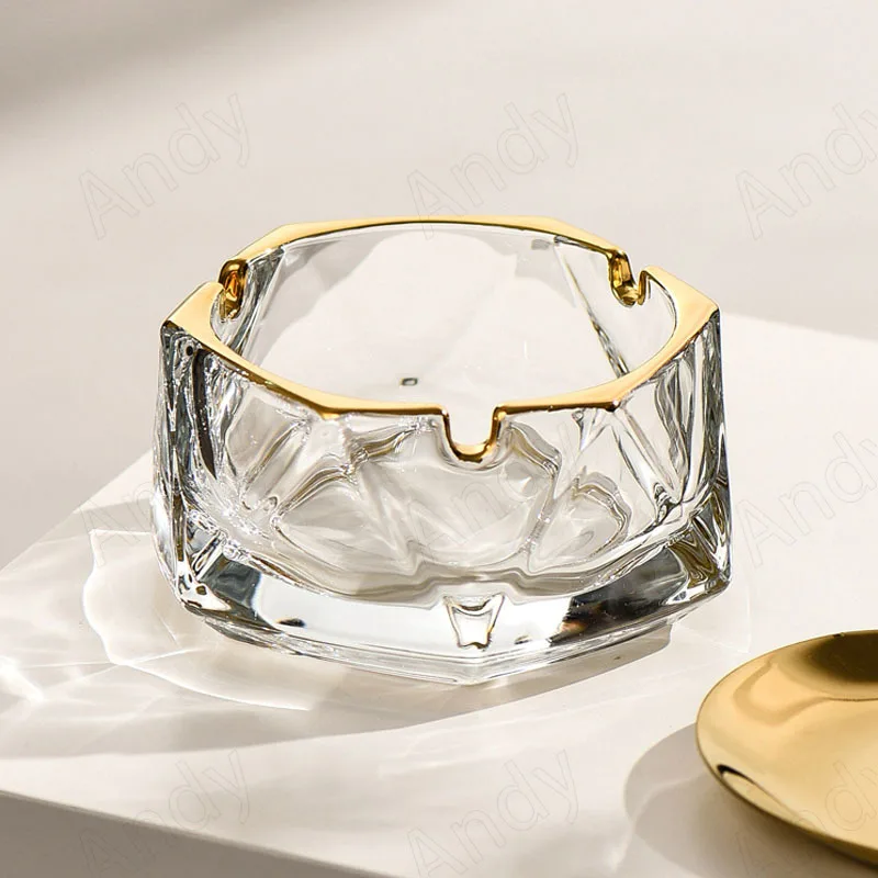 European-Glass-Ashtray-Golden-Stroke-Hexagonal-Decorative-Living-Room ...