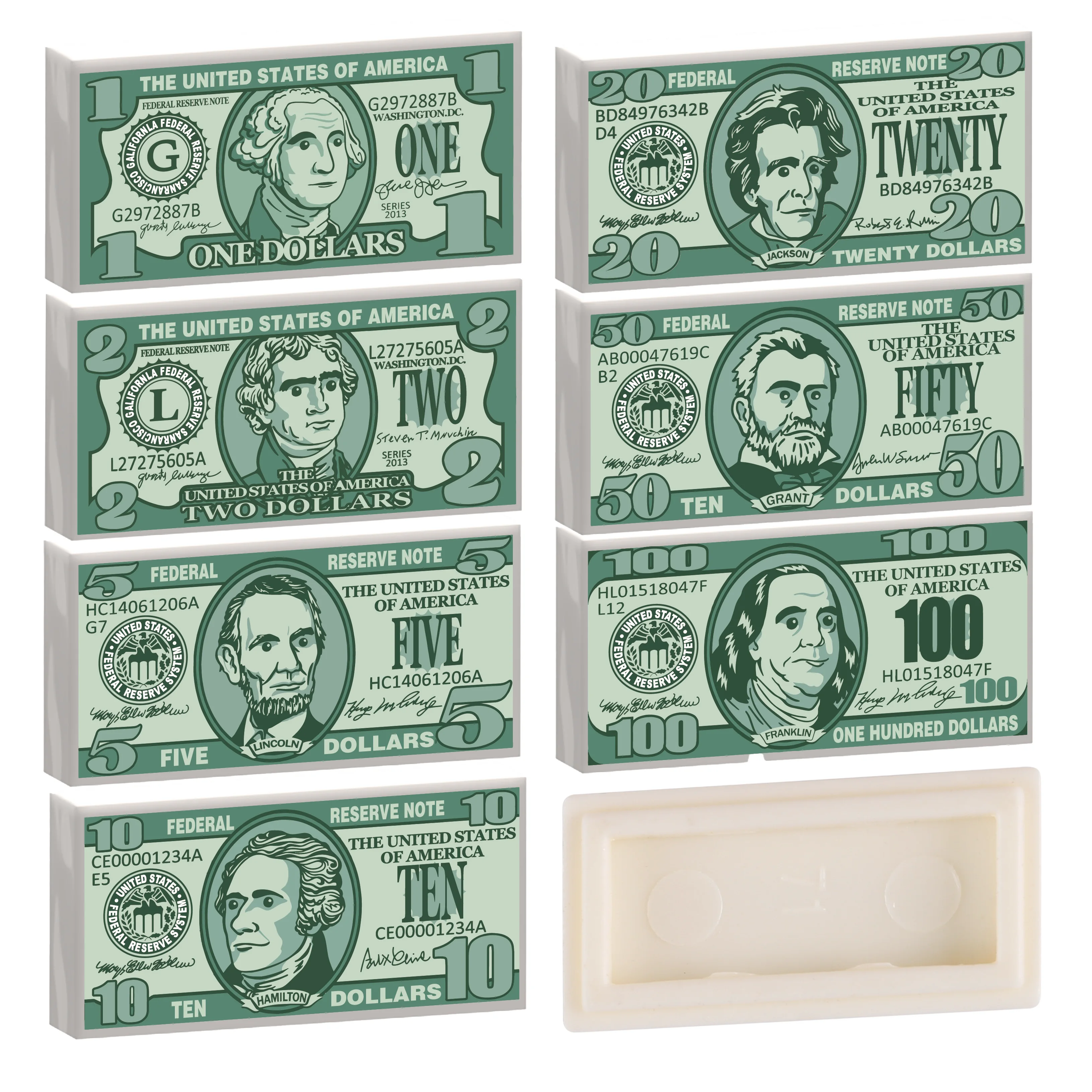 MOC Money Building Blocks Kit Bill Dollar 1×2 Money Printed Tiles Euro ...