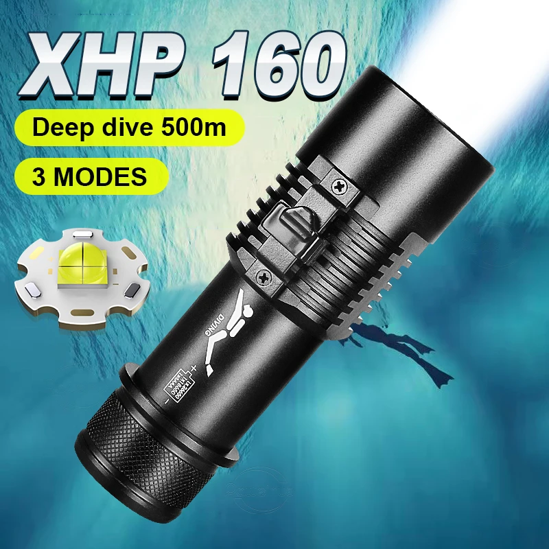XHP-160-Professional-Diving-Flashlight-High-Power-Led-Flashlight-IPX8 ...
