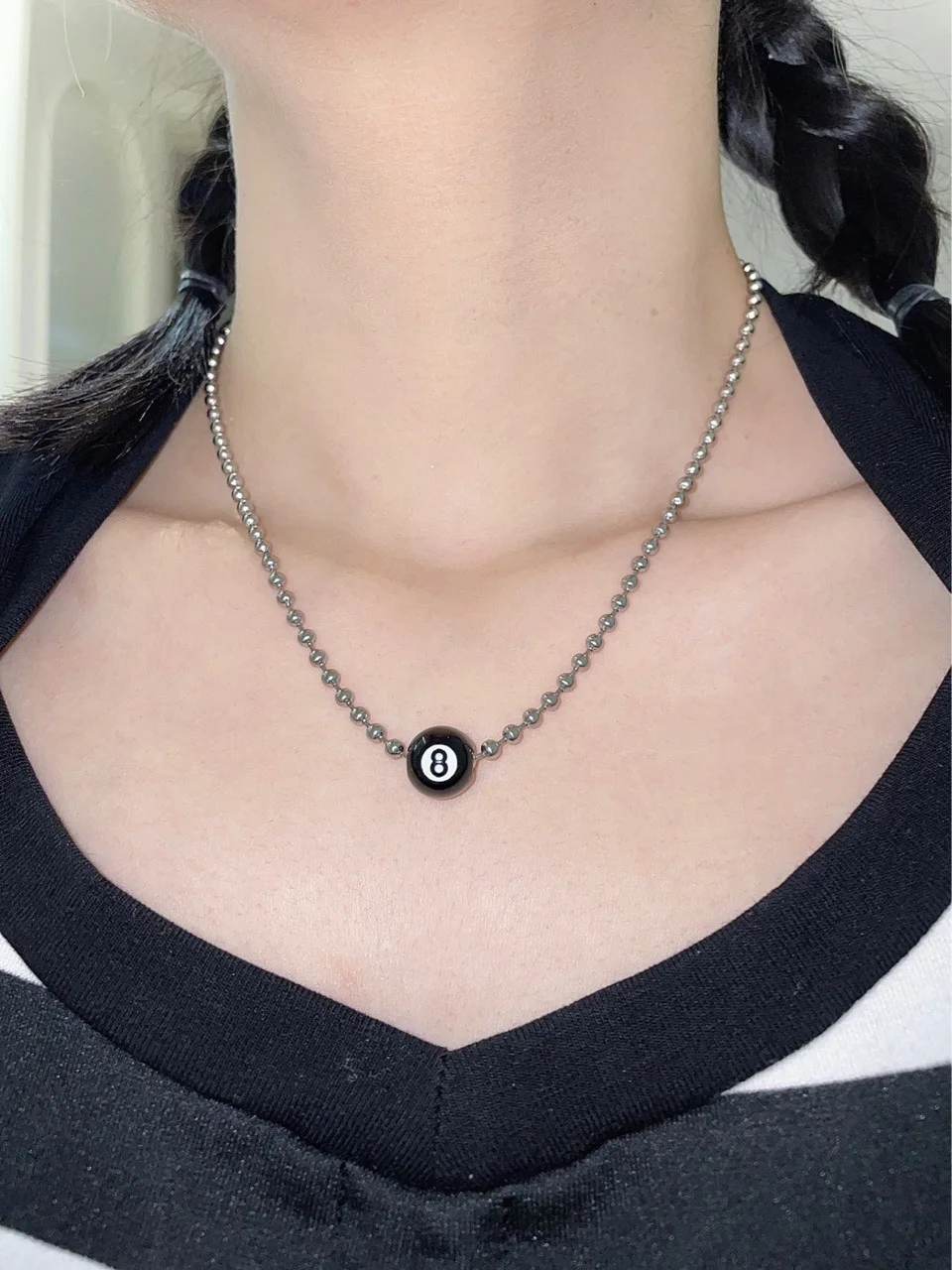 Creative-Black-8-Billiard-Pendant-Beads-Necklace-For-Women-Men-Hip-Pop ...