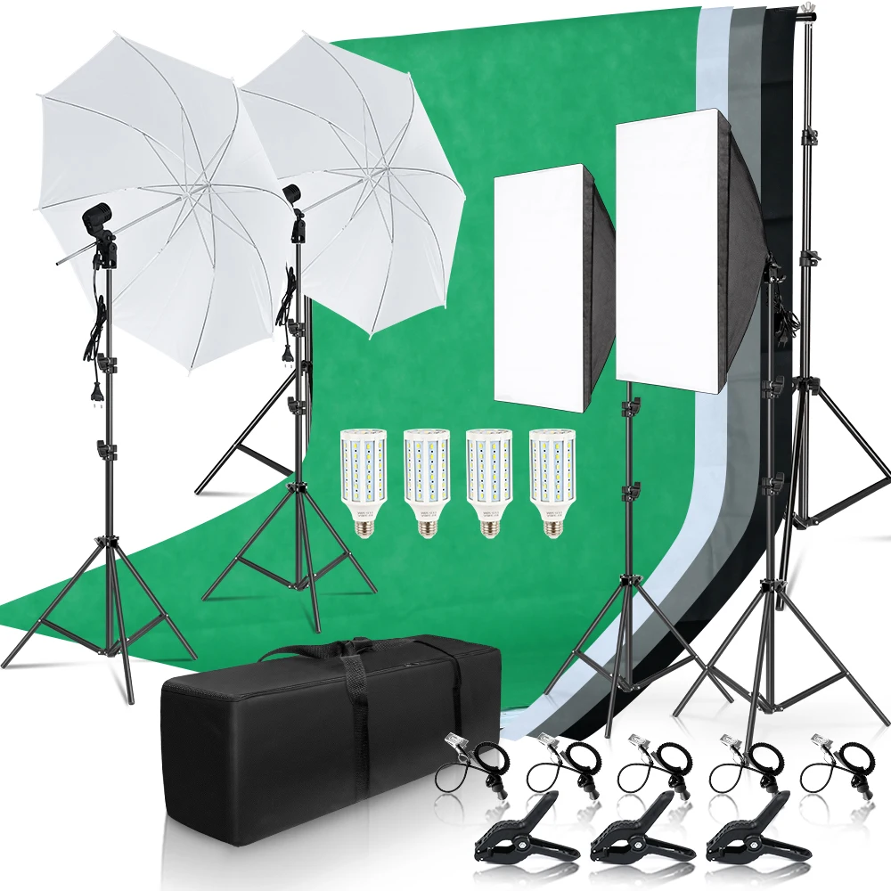 Photo-Studio-Lighting-Kit-2x3M-Background-Support-System-With-4Pcs ...