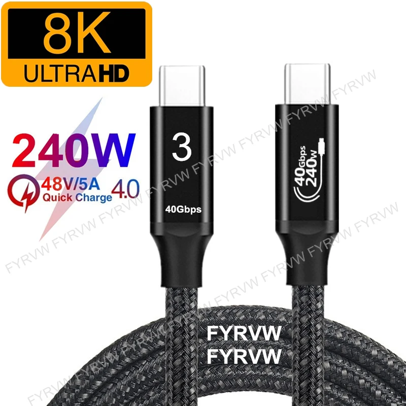 Cabo-USB-C-para-Tipo-C-Thunderbolt-3-40Gbps-240W-8K-E-Gpu-M1-Macbook ...