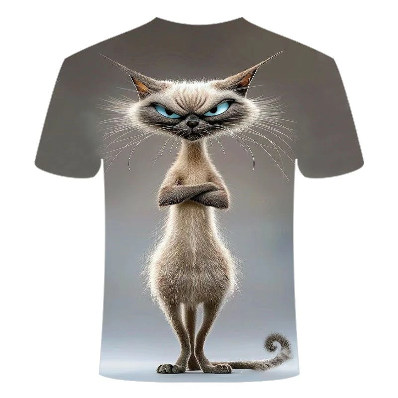 Funny Angry Cat Graphics T Shirts Summer Fashion Short Sleeve Funny 3D ...