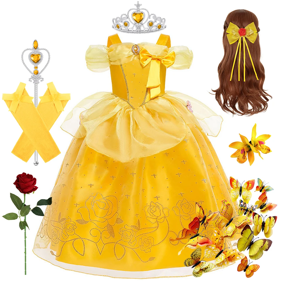 Kids-Princess-Cosplay-Costume-Girl-Dress-Belle-Floral-Vestido-Beauty ...