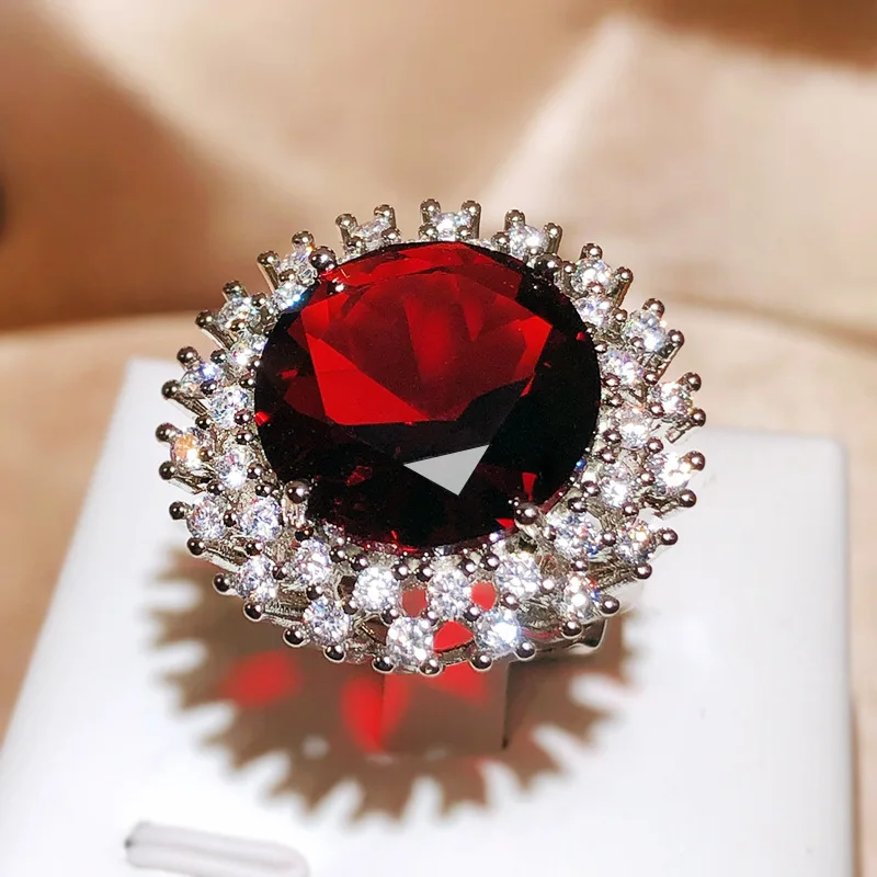 New-925-Silver-Jewelry-Geometry-Ruby-Ring-For-Women-Large-Oval ...