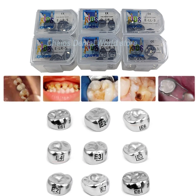 5Pcs-Box-Stainless-Steel-Dental-Metal-Crown-Kids-Teeth-Primary-Molar ...