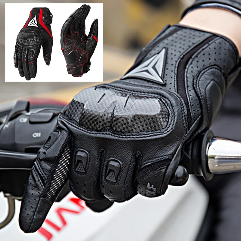 Touchscreen Breathable Leather Motorcycle Gloves Men's Motocross Riding ...