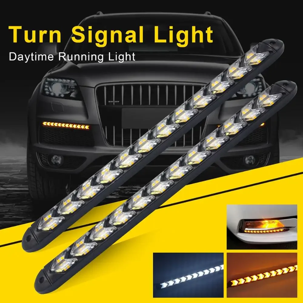2Pcs Led Car Daytime Running Light Strip 12V Waterproof Sequential ...