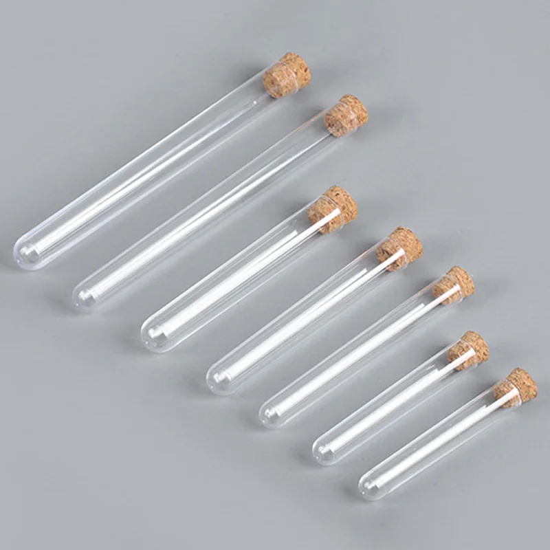 50pcs-100pcs-Clear-Lab-Transparent-Plastic-Test-Tube-with-Cork-for ...
