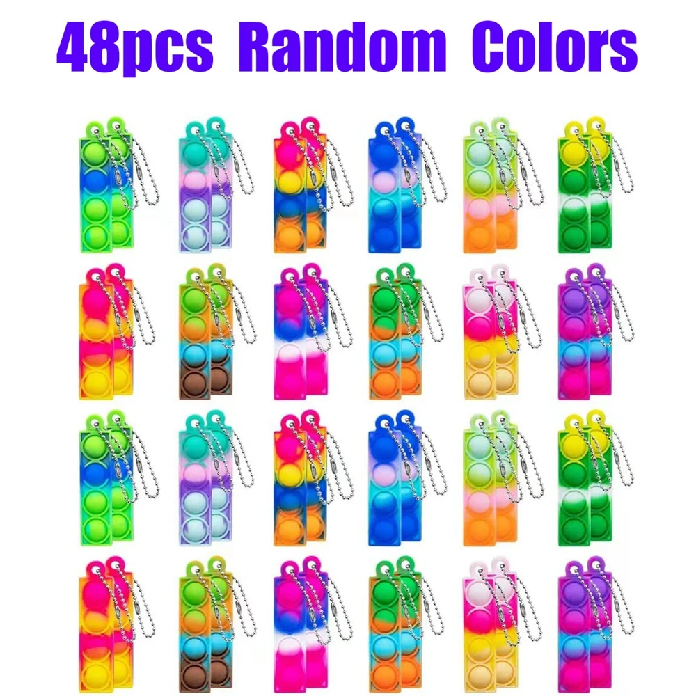 12/24/48 Pcs Mini Push Pop Bubble Fidget Toys Pack Keychain Wrap Pop ...