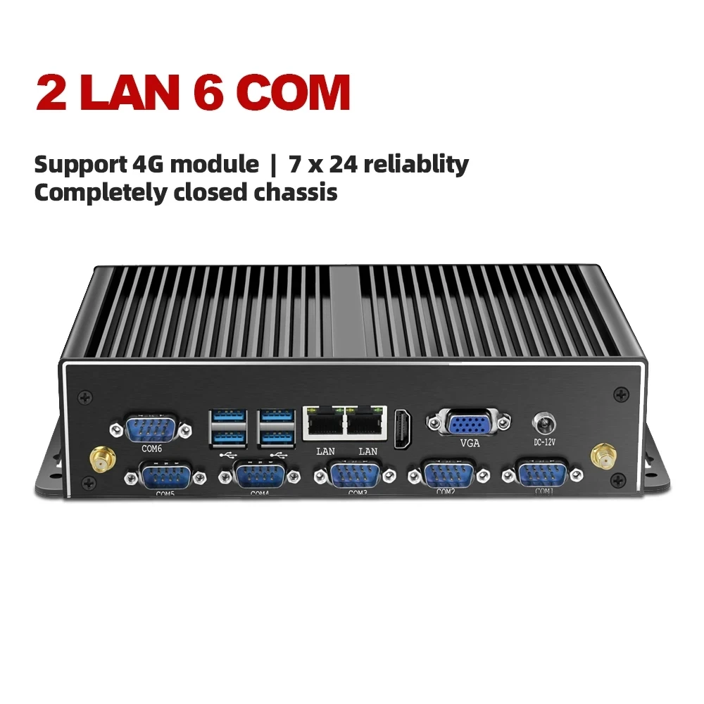 Fanless Industrial Mini PC Dual NIC LAN 6*COM RS232 RS485 Core i5 4200U ...