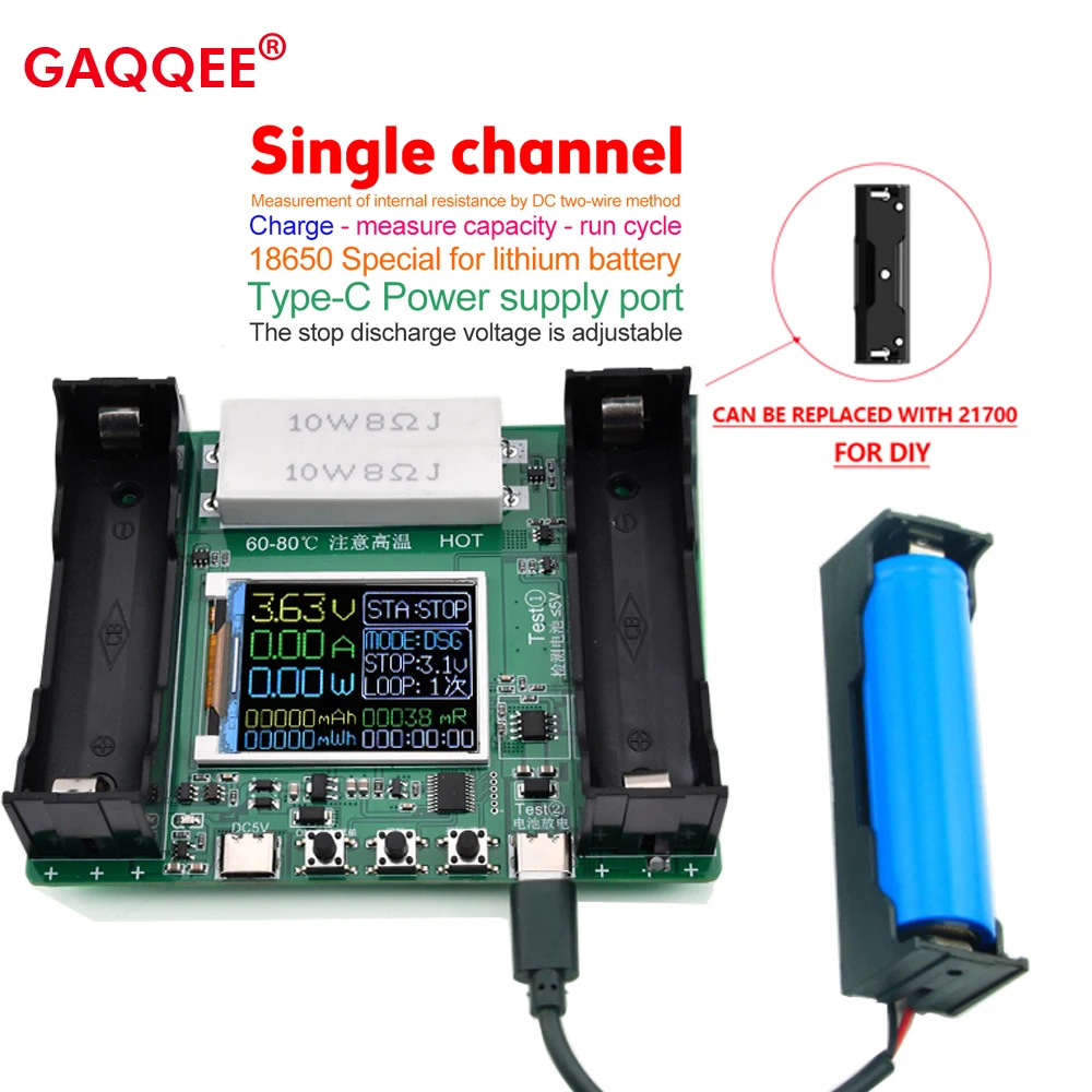 18650 Battery Capacity Tester Module MAh MWh Type-C Port LCD Digital ...