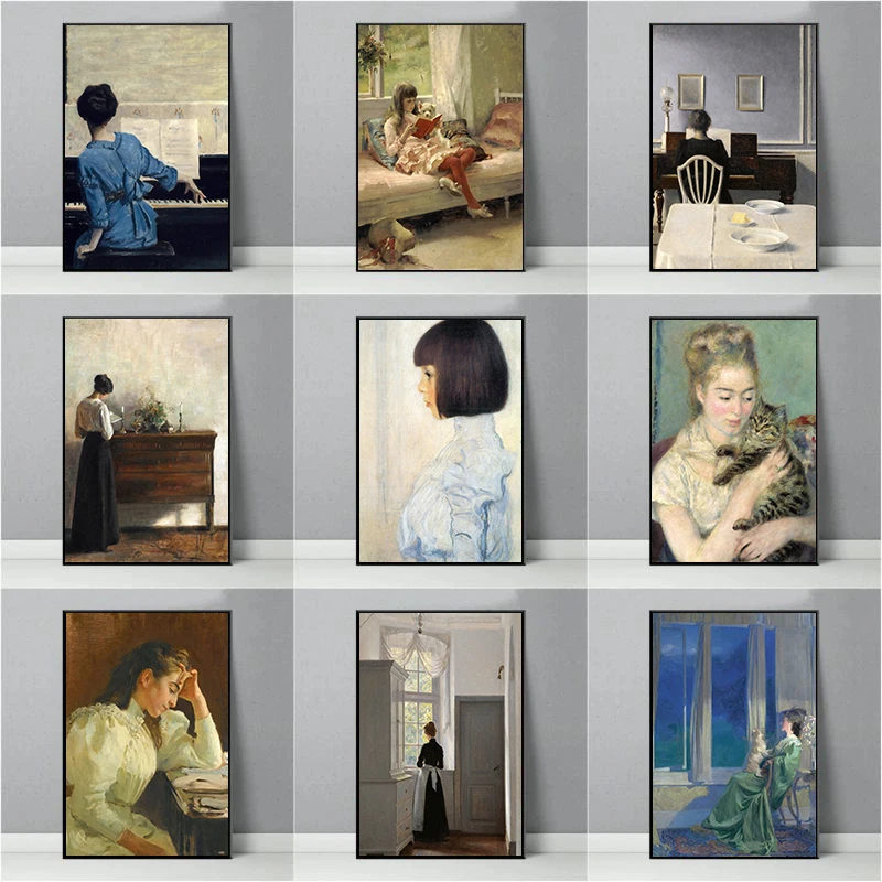 Retro Female Portrait Painting Poster Decadent Young Woman (After The ...