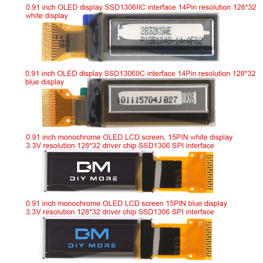 0.91" OLED Module 0.91" White/Blue OLED 128X32 OLED LCD LED Display ...