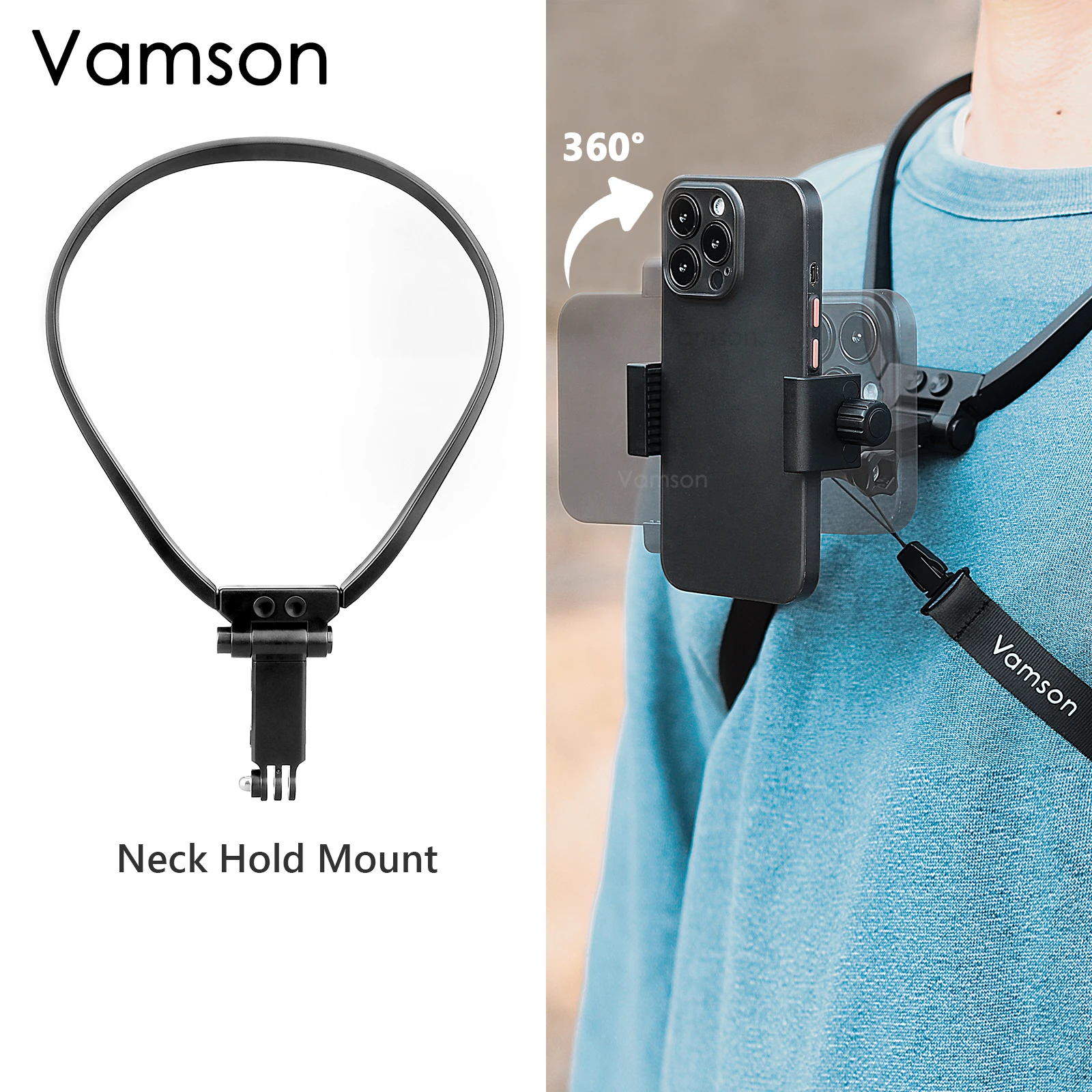 Vamson Neck Hold Mount for GoPro Hero 11 10 9 8 7 Insta360 X3 DJI Osmo ...