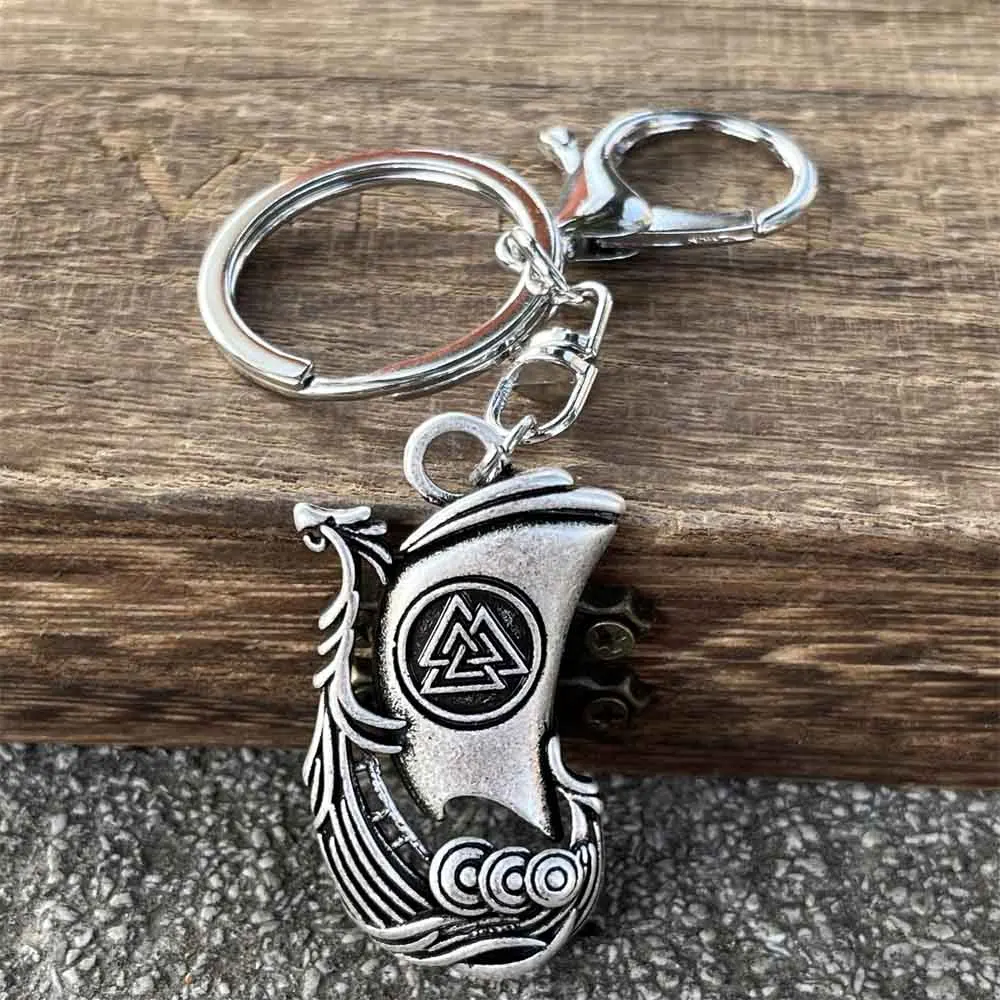 Norse-Dragon-Ship-Keychains-Valknut-Symbol-Amulet-Viking-Boat-Keyrings ...