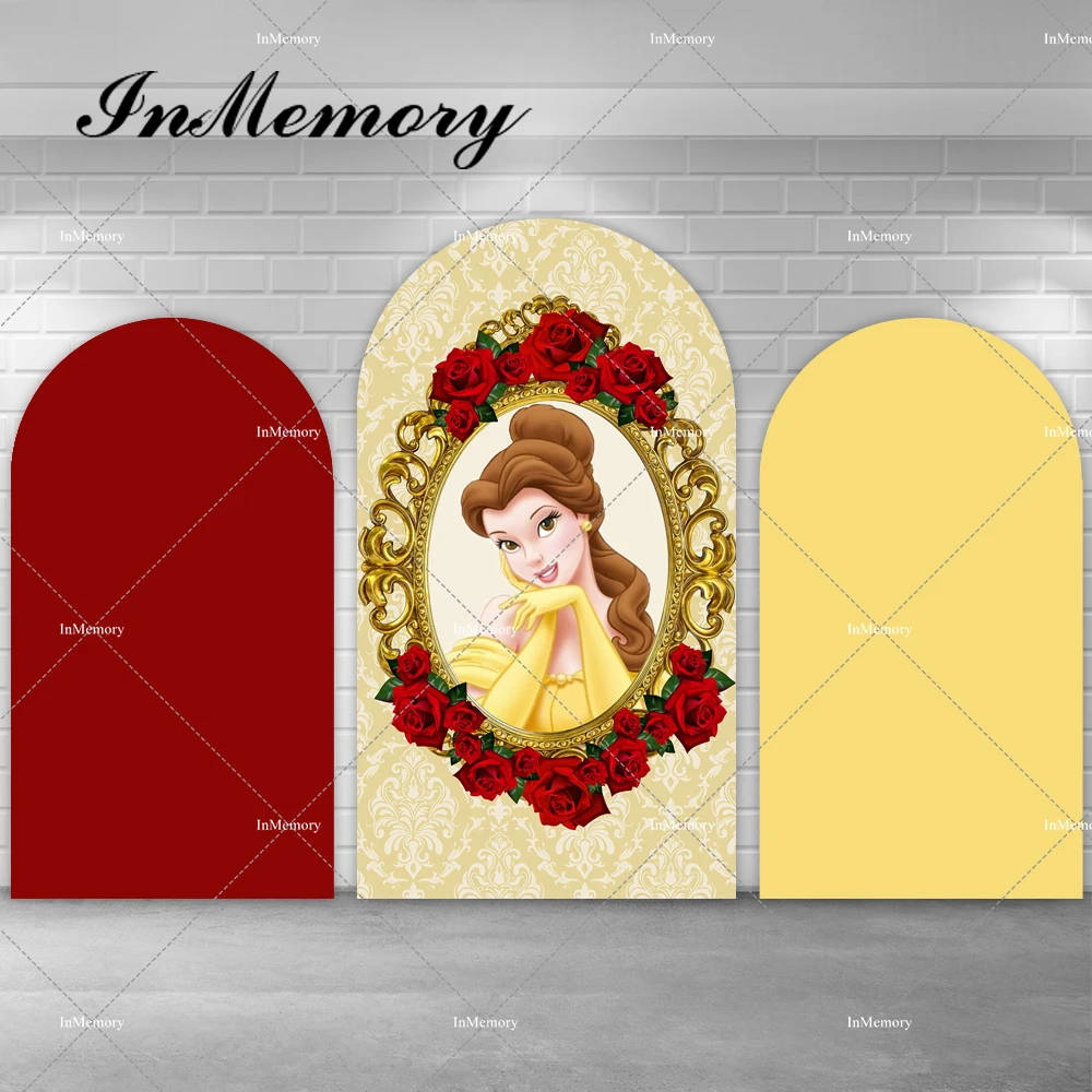 Beauty-and-The-Beast-Princess-Belle-Arch-Backdrop-Red-Yellow-Rose ...