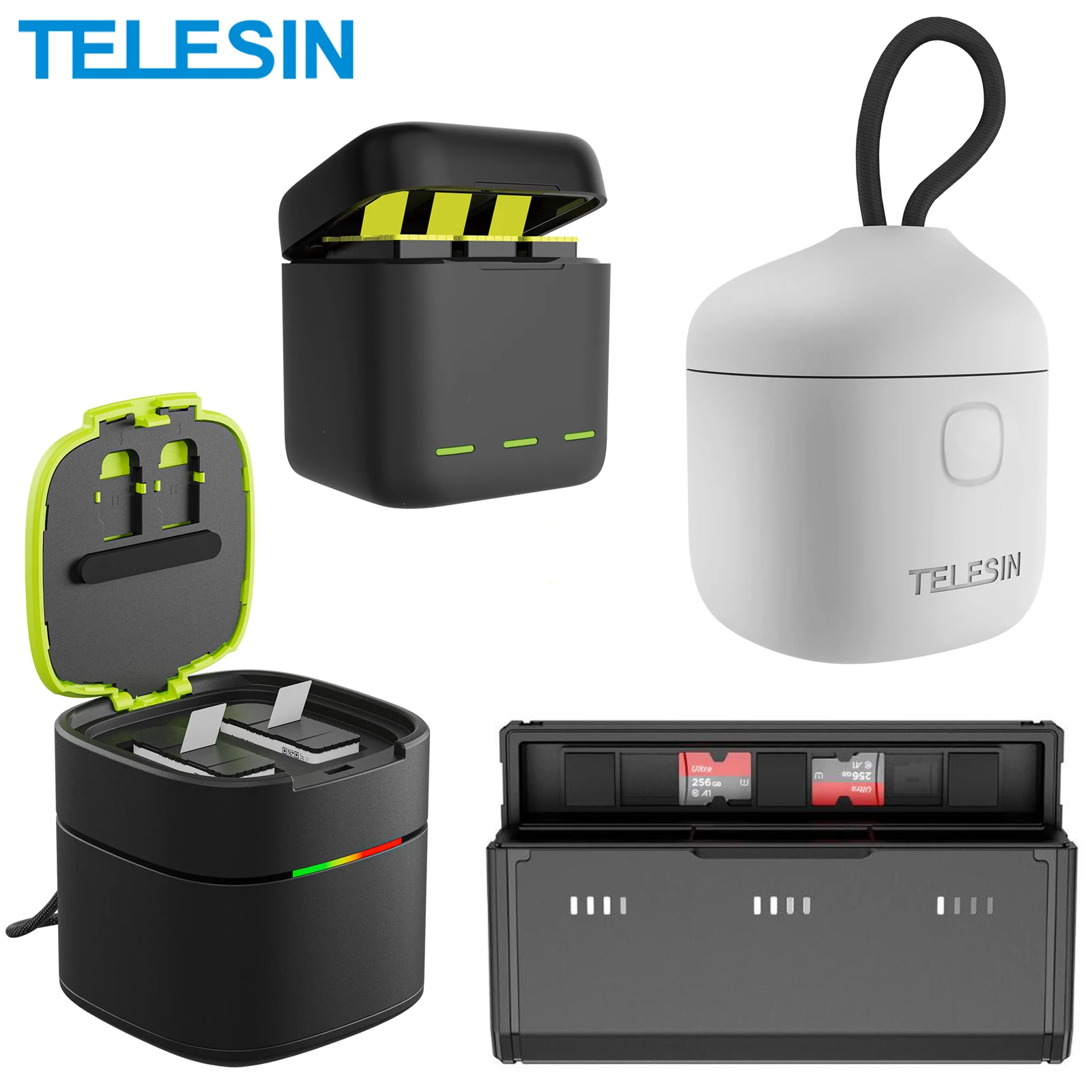 TELESIN-4-Kinds-3-Slots-Charger-With-LED-Light-TF-Card-Reader-Storage ...