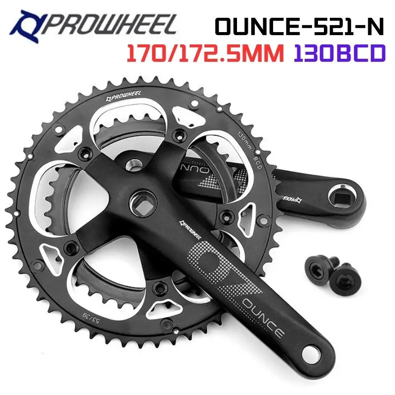 PROWHEEL 로드 바이크 사각 홀 크랭크셋, 더블 체인링 스프로킷, 로드 자전거 부품, 170mm 크랭크 OUNCE 521 ...