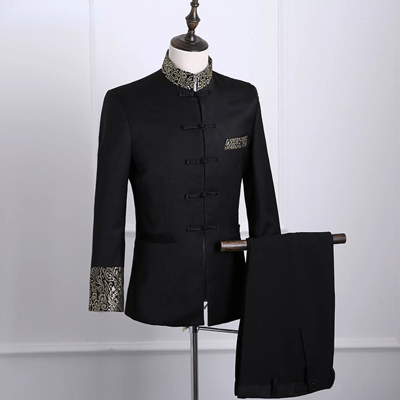 Luxury-Gold-Floral-Embroidery-Dress-Suit-Men-Stand-Collar-Chinese-Style ...