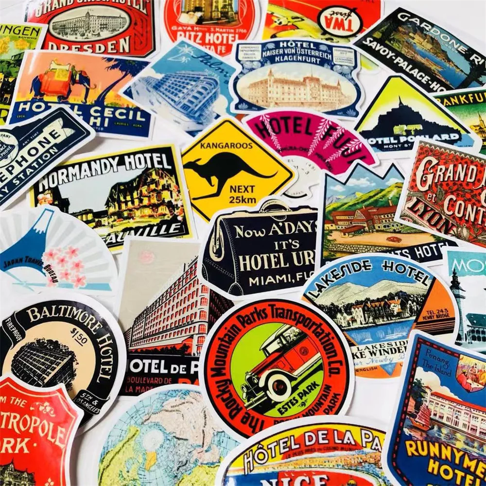 50PCS-Retro-Creative-Hotel-European-and-American-Stickers-Suitcase ...
