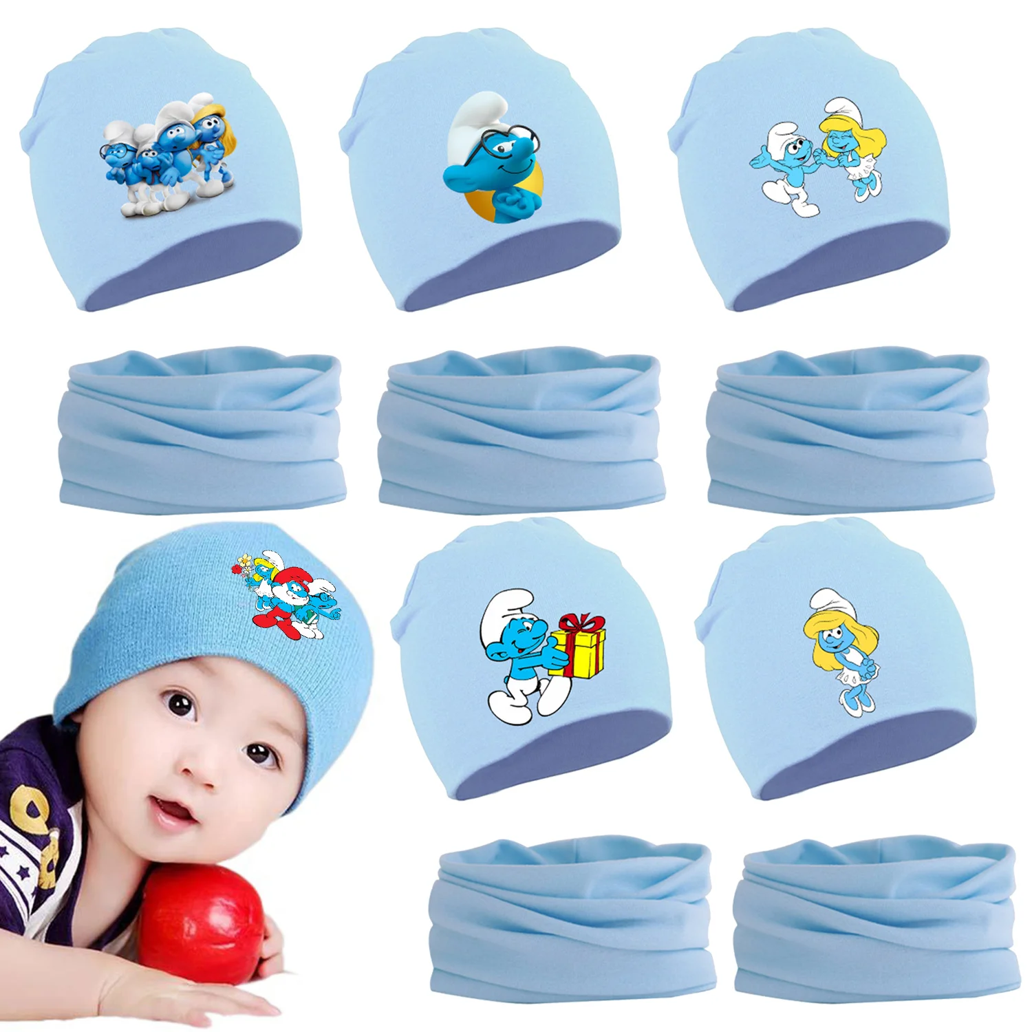 Smurfs-Baby-Hat-Scarf-2pcs-Suit-Cartoon-Warm-Cap-Neckerchief-Set-Soft ...