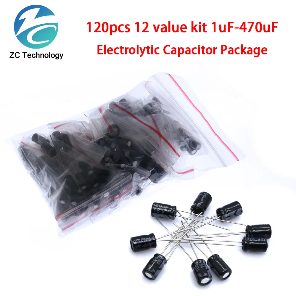 120pcs-12-value-kit-1uF-470uF-Electrolytic-Capacitor-Package-1UF-2-2UF ...