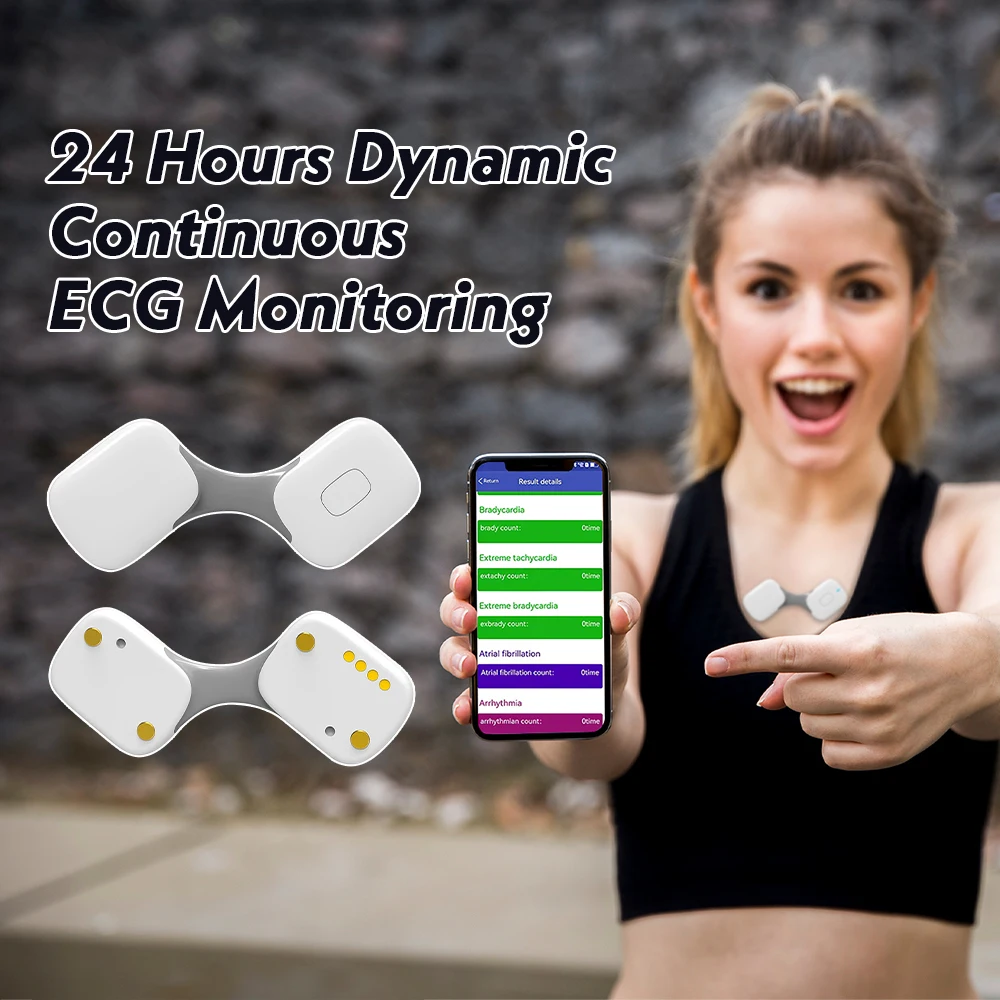 Draagbare draadloze Bluetooth EKG-holter ECG-recordermonitor 24-uurs ...