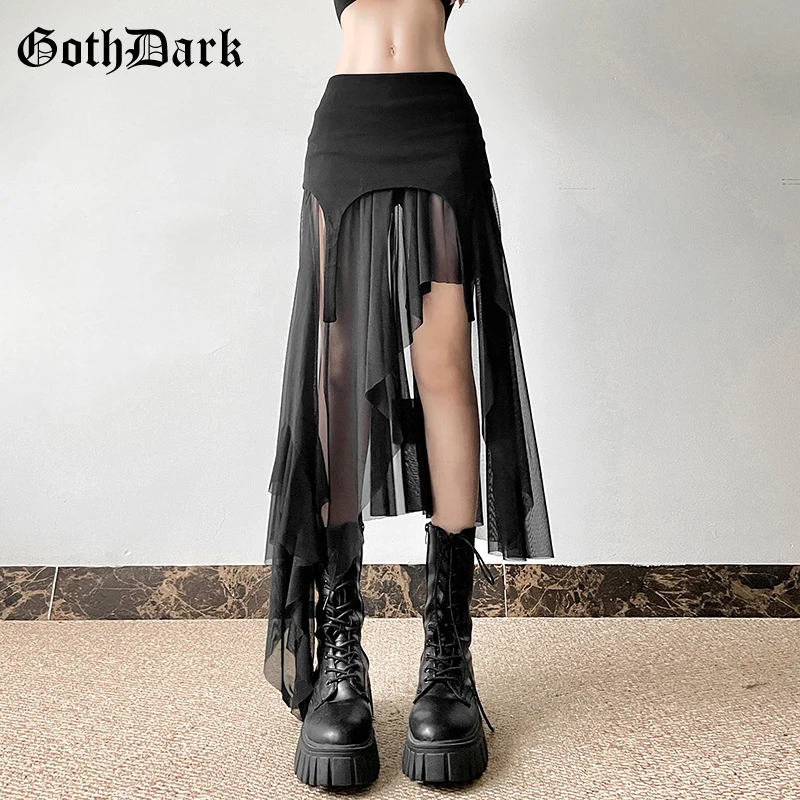 Goth-Dark-Jupes-mi-longues-ourlet-irr-gulier-pour-femmes-Streetwear-la ...
