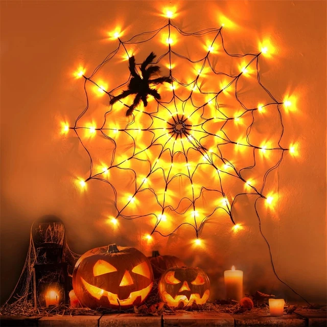 Solar Halloween LED Spider Web Lights Waterproof Black Spider Net ...