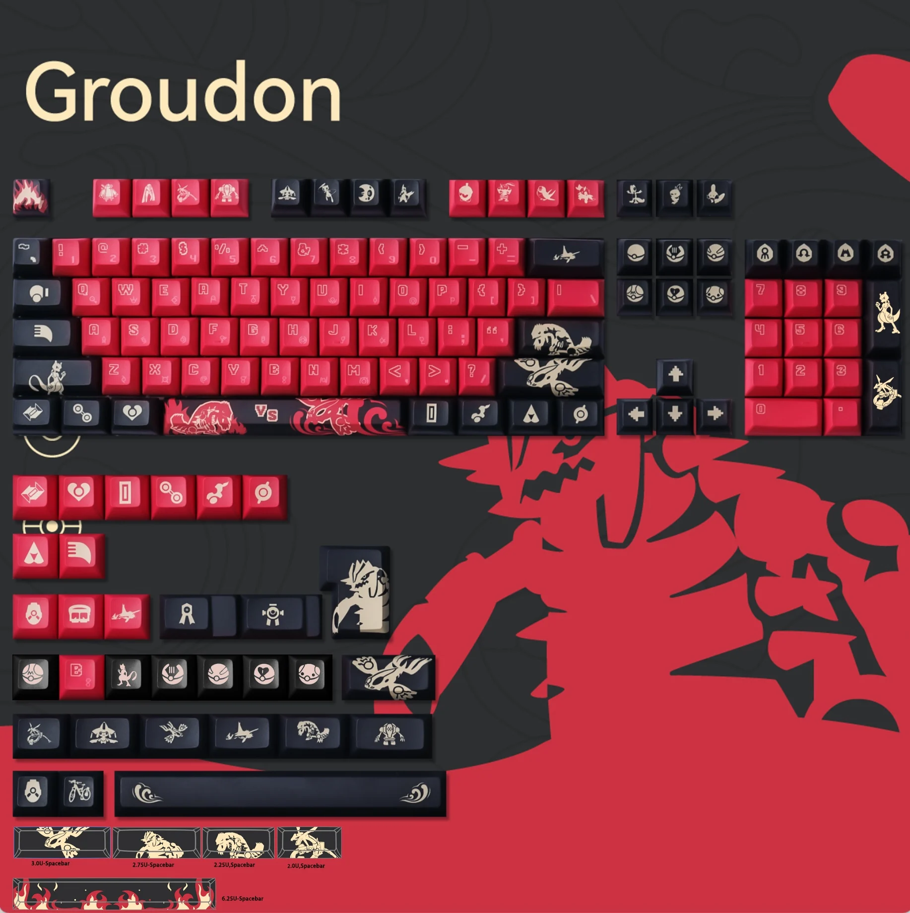 143-Keys-Groudon-Keycaps-Black-Red-KCA-Profile-PBT-Dye-Sublimation ...